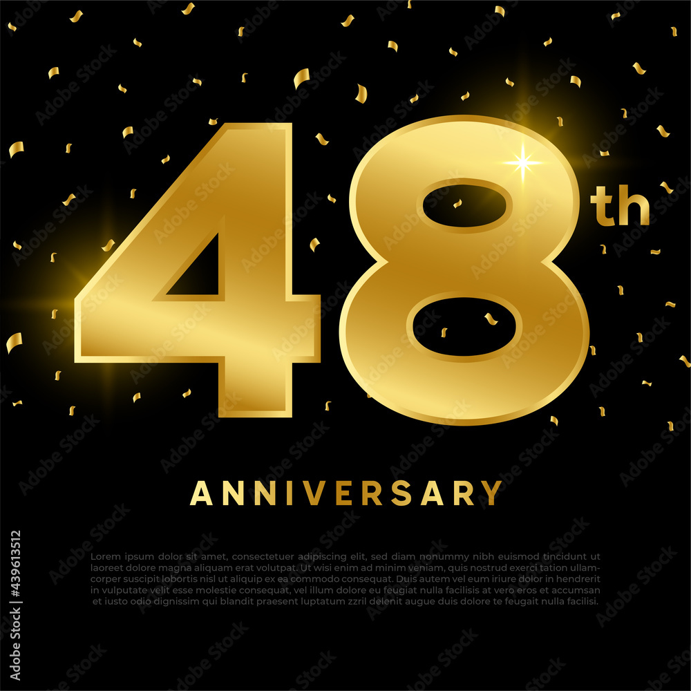 48th anniversary celebration with gold glitter color and black ...