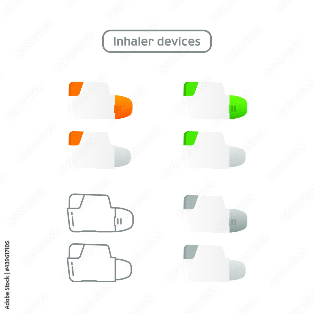 Set of Inhaler Devices Icon in Color and in Line Isolated on White ...