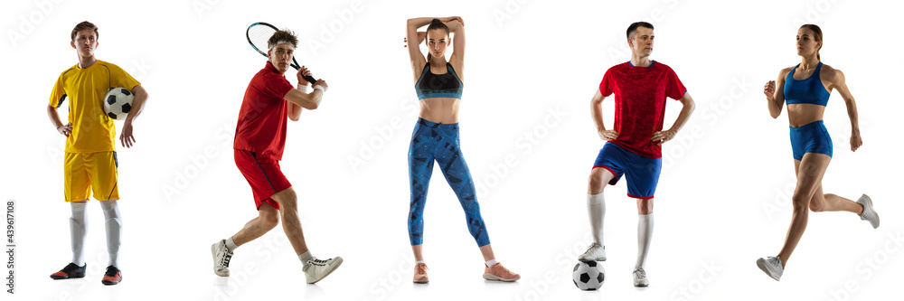 Multi sport collage football tennis soccer and runner sportsmen ...