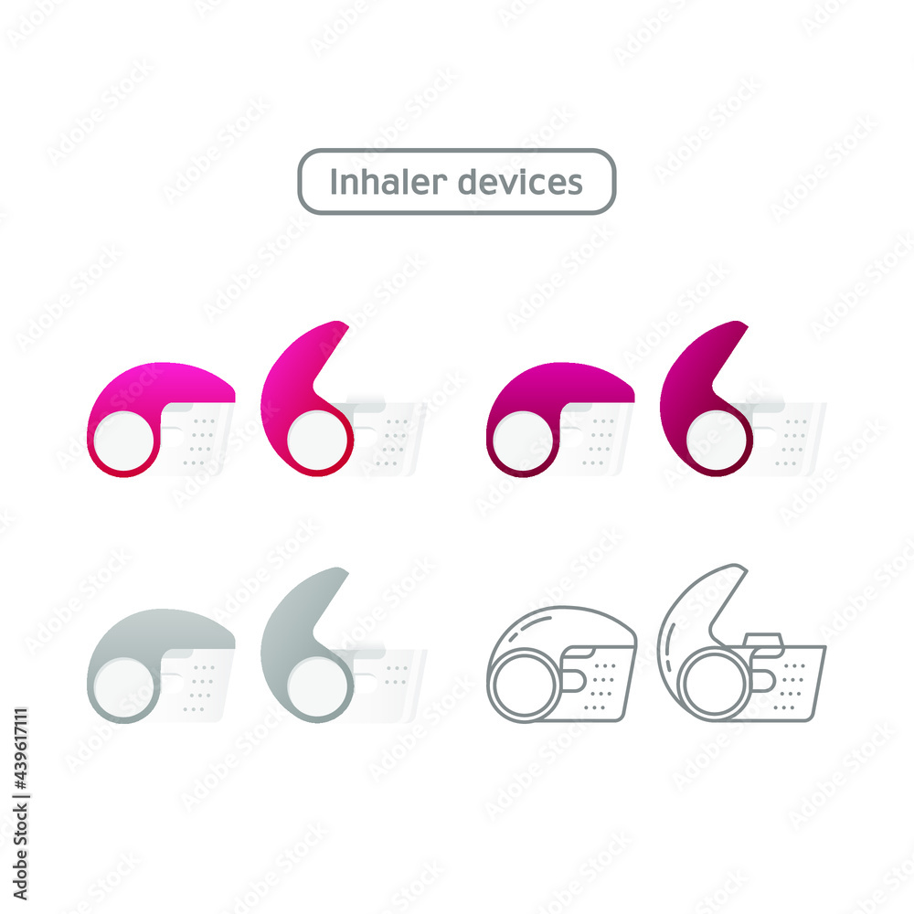 Set of Inhaler Devices Icon in Color and in Line Isolated on White ...