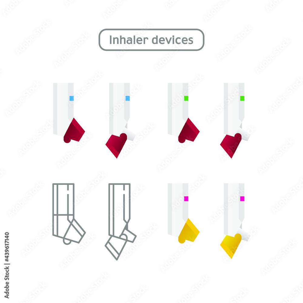 Set of Inhaler Devices Icon in Color and in Line Isolated on White ...