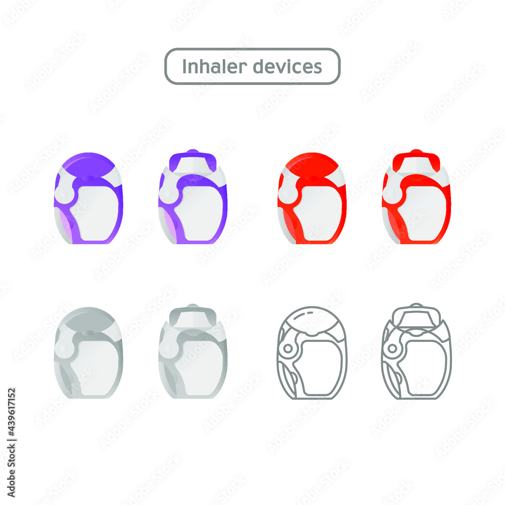 Set of Inhaler Devices Icon in Color and in Line Isolated on White ...
