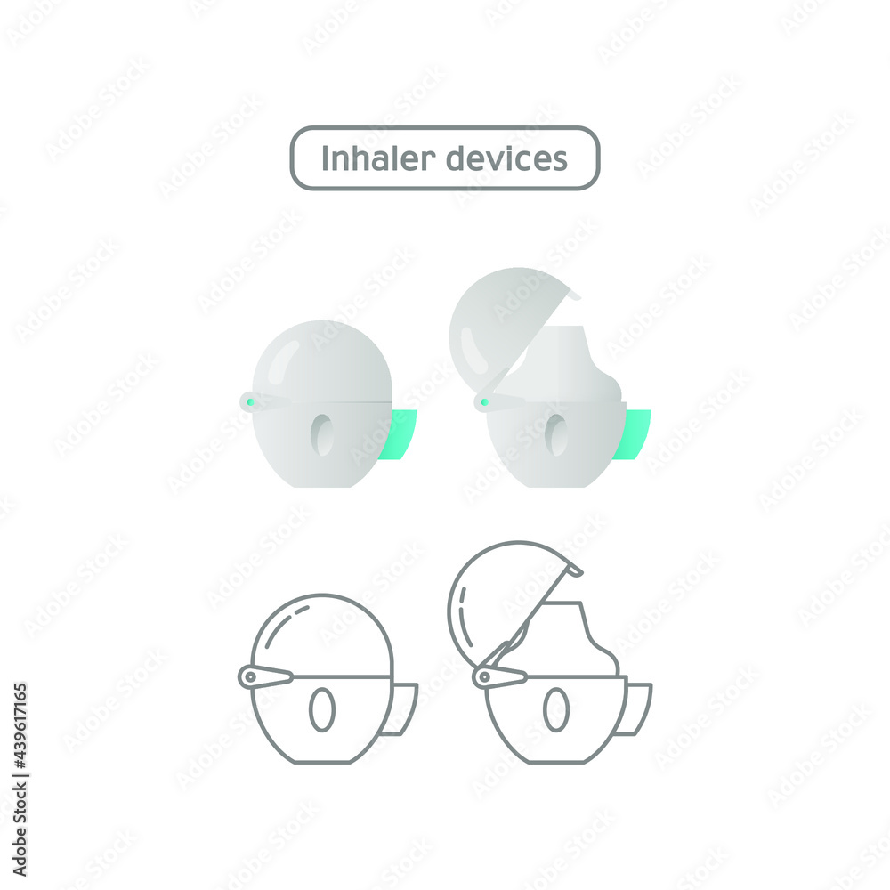 Set of Inhaler Devices Icon in Color and in Line Isolated on White ...
