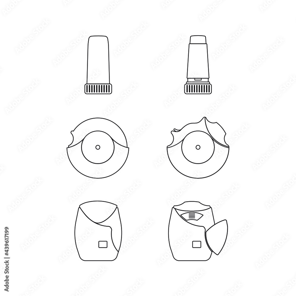 Set of Inhaler icon isolated on white background. Stroke. Breather for ...