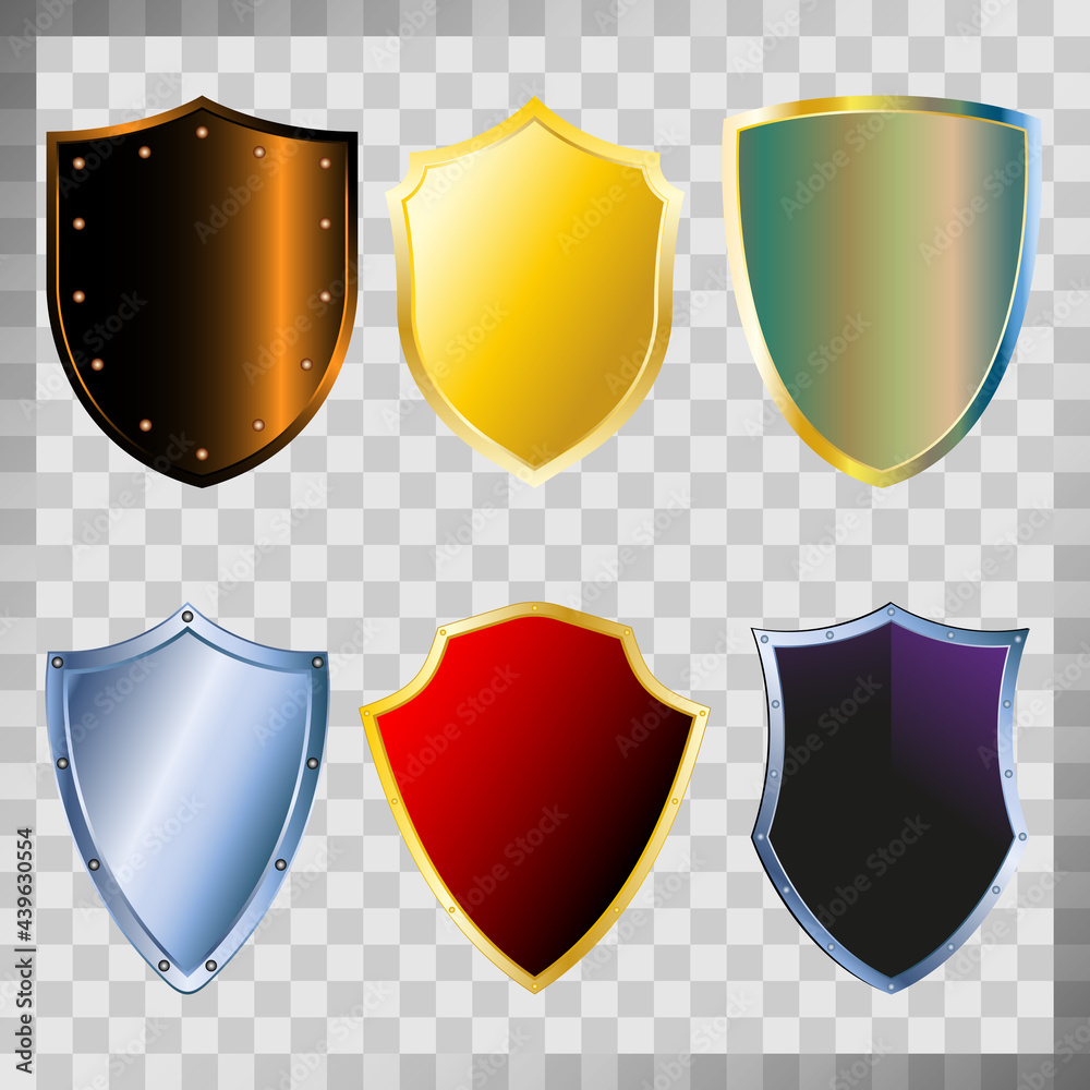 Set of shields for protection isolated on transparent background ...