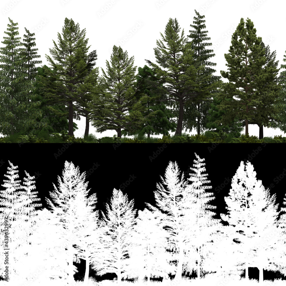 3D Render of Horizon Pine Trees Line in 4K available for loop. Tileable ...