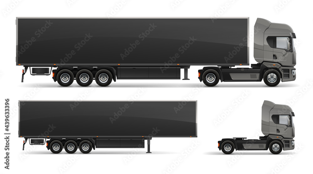 Cargo Trailer Truck vith container vector mockup template isolated on ...