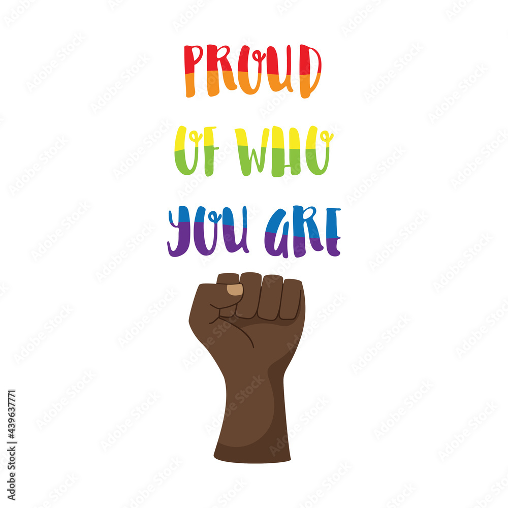 Postcard, poster with words be proud of who you are. LGBT rainbow ...