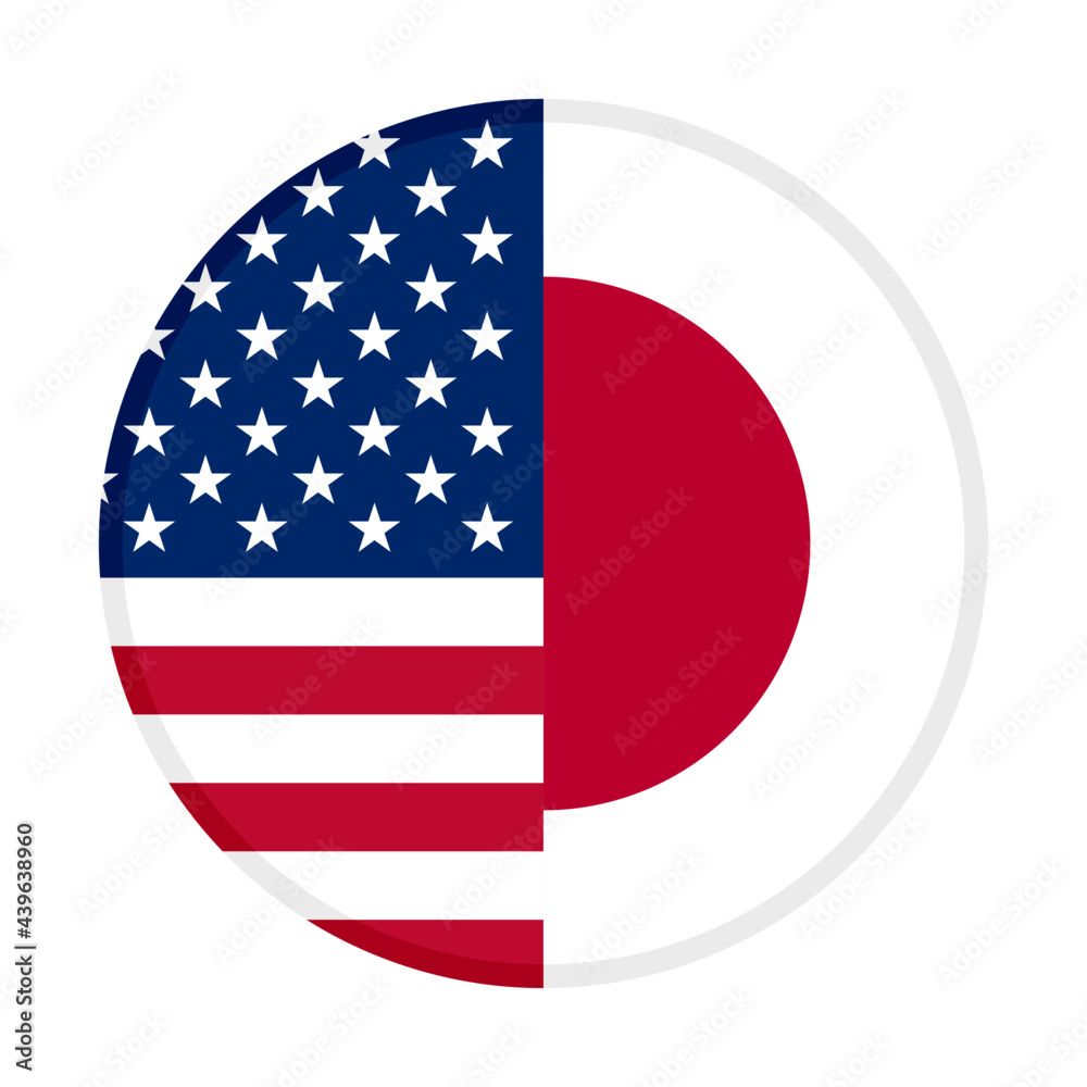 round icon with america and japan flags isolated on white background ...