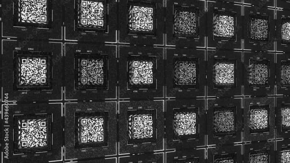 Electronic background with Qr Codes. Animation. Data base with Qr codes ...