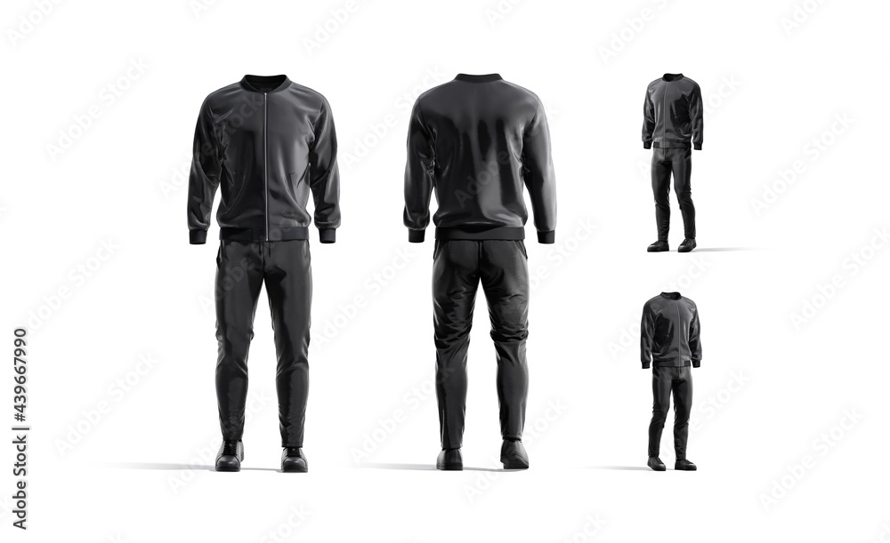 Blank black sport tracksuit mockup, different views Stock Illustration ...