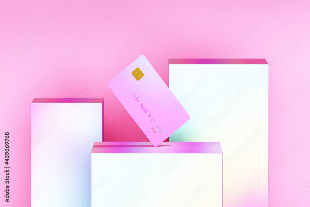 Iridescent credit card on product display podium Stock Photo | Adobe Stock
