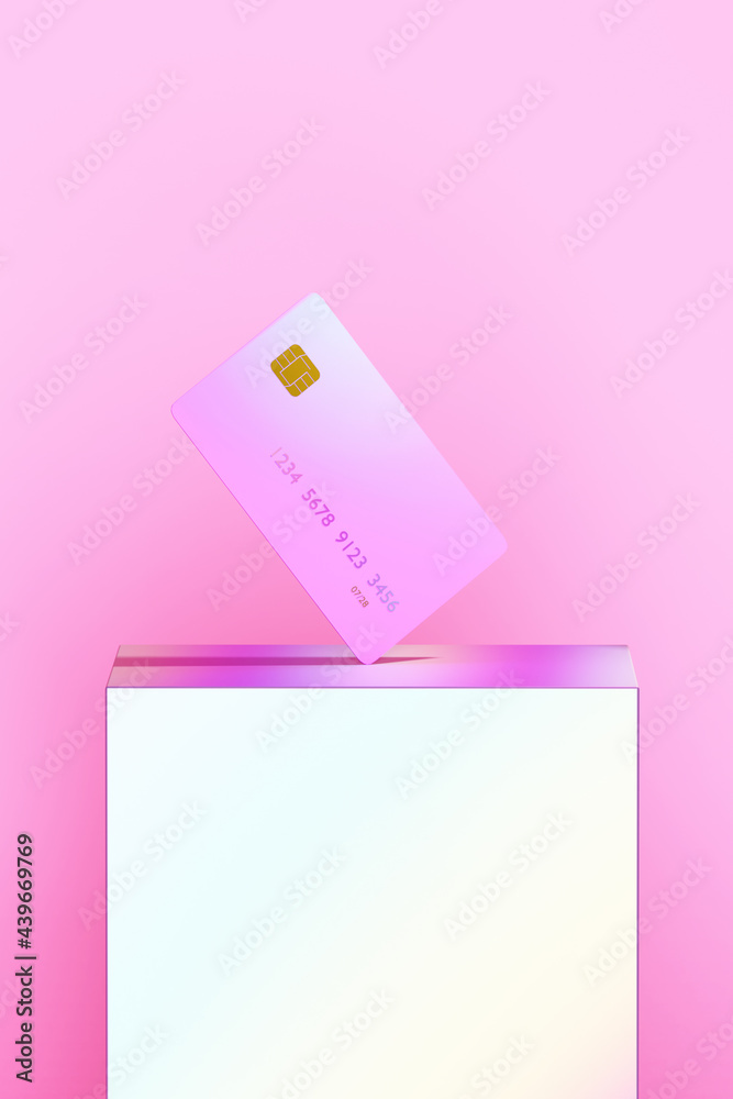 Iridescent credit card on product display podium Stock Photo | Adobe Stock