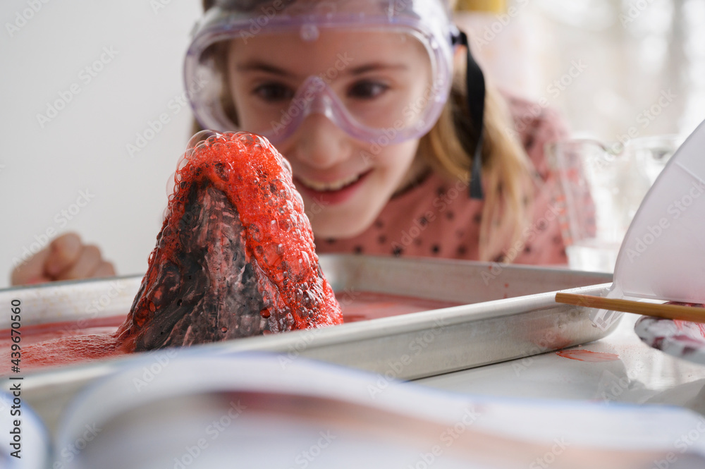 Excited Student Behind Erupting Volcano Science Project Stock Photo ...