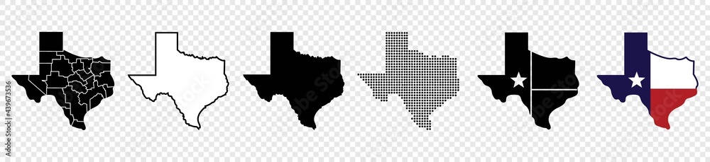 Texas map icon set, Texas map isolated on transparent background ...