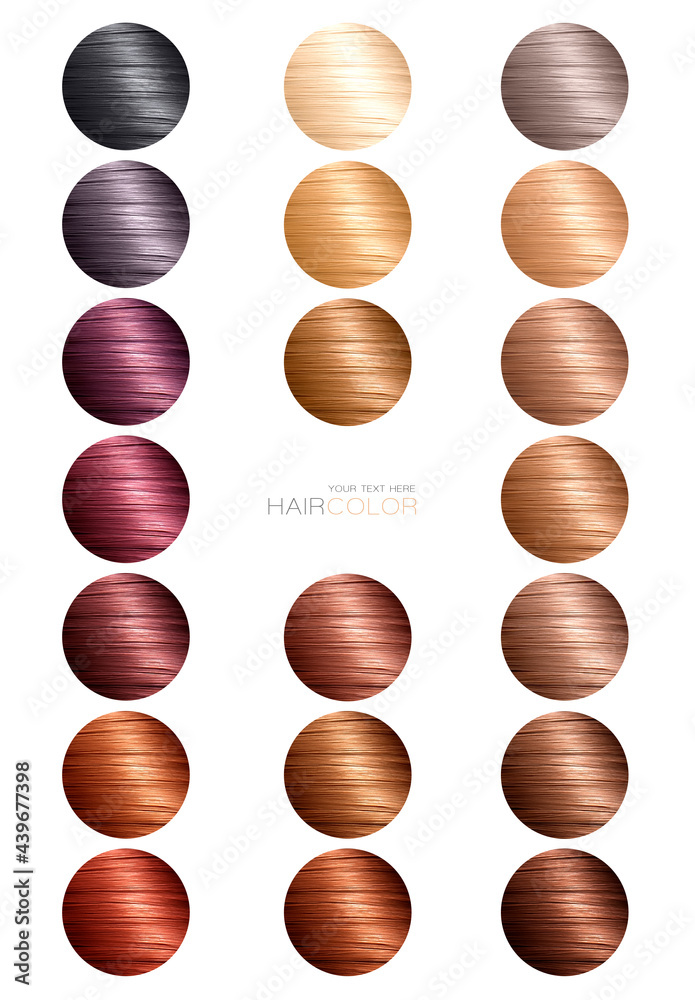 Color chart for hair dye. Tints. Hair color palette with a range of ...