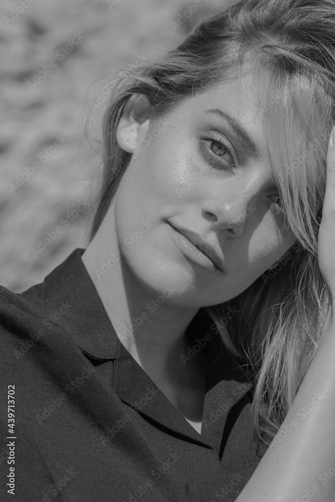 black and white portrait of young woman Stock Photo | Adobe Stock