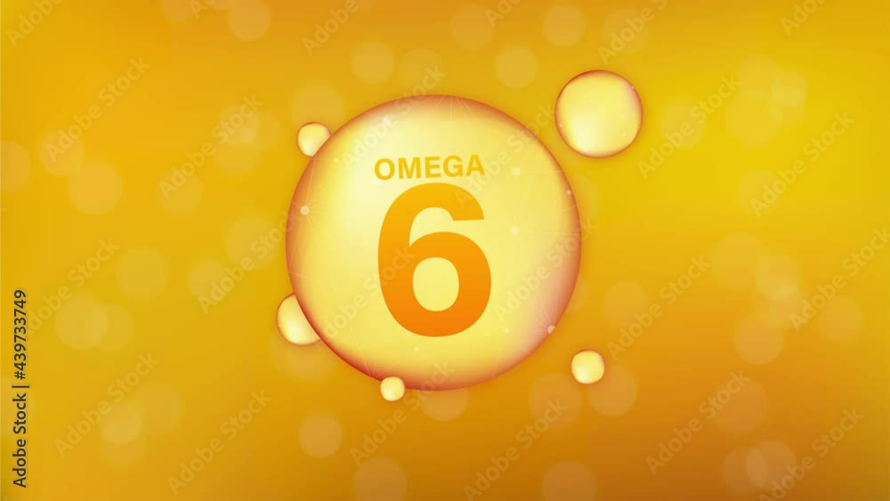 Omega 6 gold icon. Vitamin drop pill capsule. Shining golden essence ...