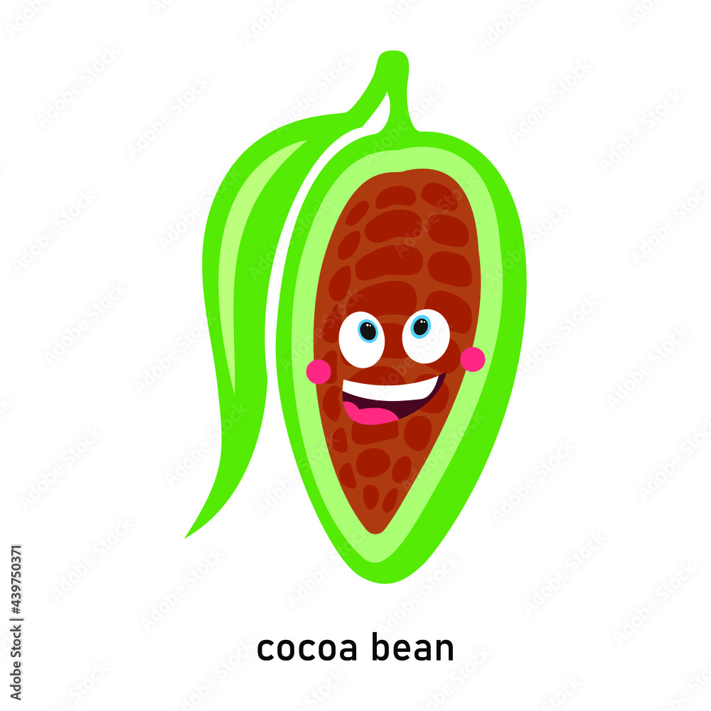 Cartoon cocoa bean. Cute cocoa character. Healthy and nutritious food ...