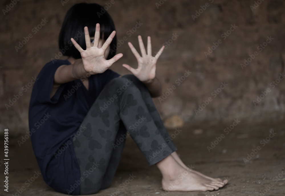 Kid girl showing hand signaling to stop useful to campaign against ...