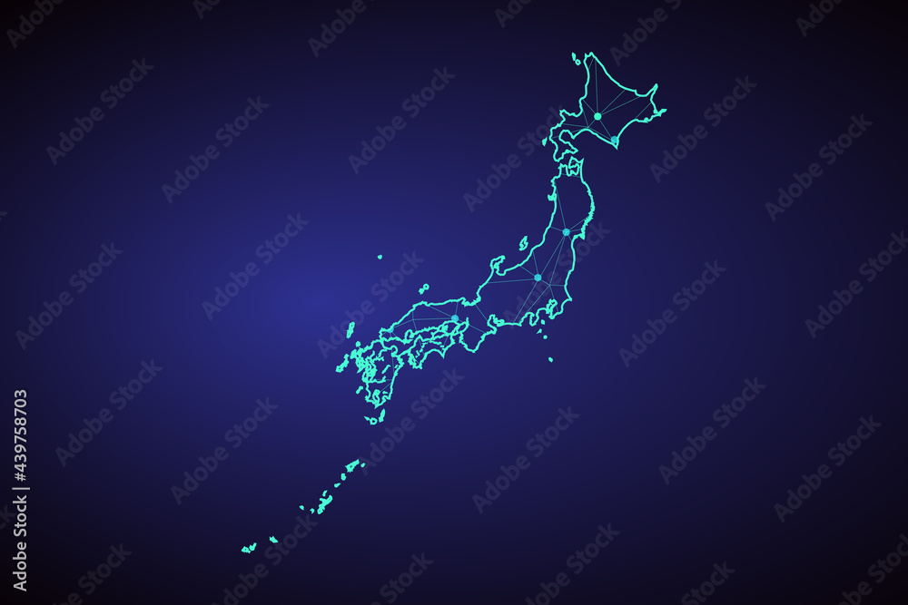 Map of Japan. Wire frame 3D mesh polygonal network line, design sphere ...