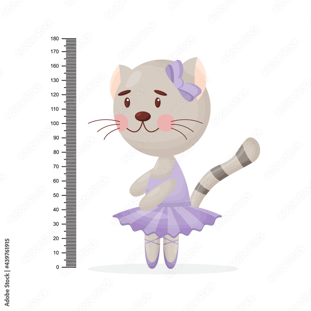 Kids meter wall with a cute smiling cartoon cat and measuring ruler ...