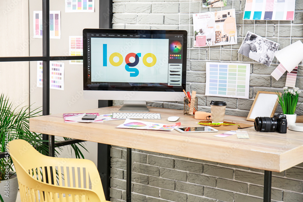 Comfortable workplace of graphic designer in office Stock Photo | Adobe ...