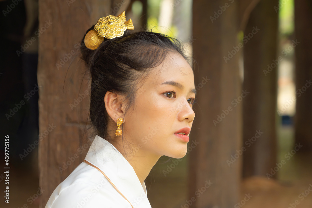 Portrait of smiling Asian Shan woman girl, Tai Yai, northern Thai ...