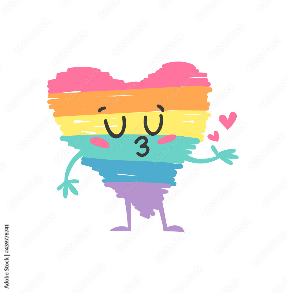 Vector Doodle Illustration Rainbow Heart emoji. Cartoon Pride Colorful ...