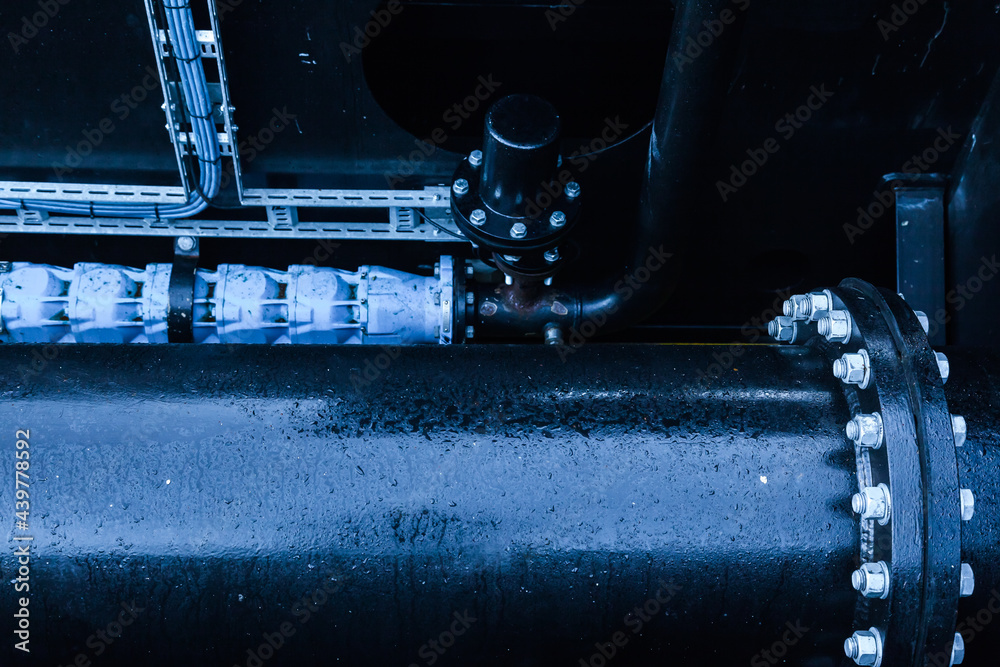 Ballast tank of a vessel with a pipe bolted to the bulkhead. Stock ...