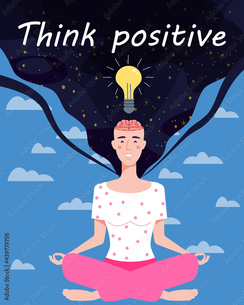 Girl with an open brain opens idea, bulb, Open brain, relax mental calm ...