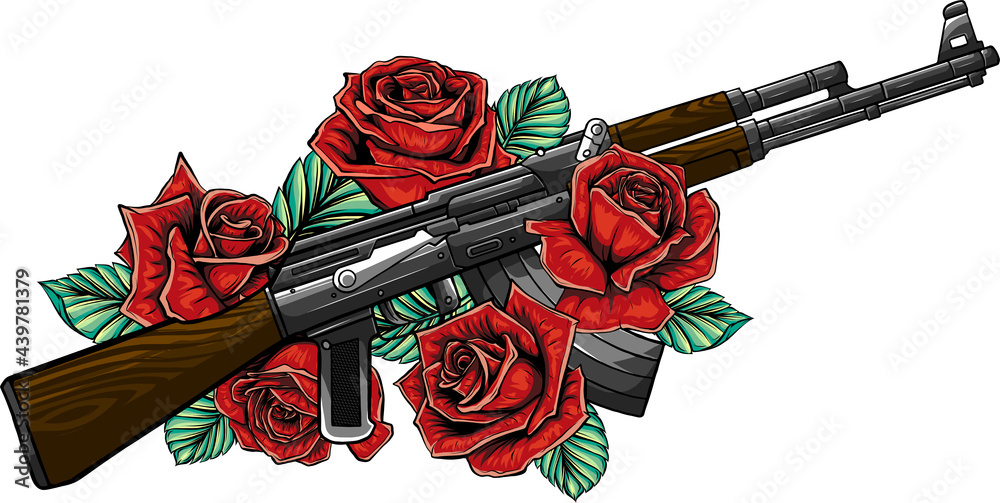 Vector Illustration of rifle with roses design Stock Vector | Adobe Stock