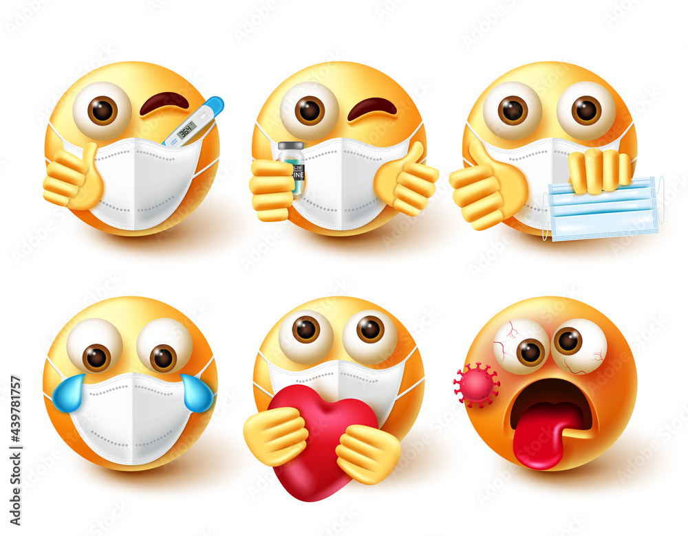 Emoji covid-19 smiley vector set. Smileys character in 3d with face ...