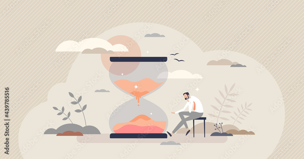 Vetor de Patience and slow time feeling with boring sitting scene tiny ...