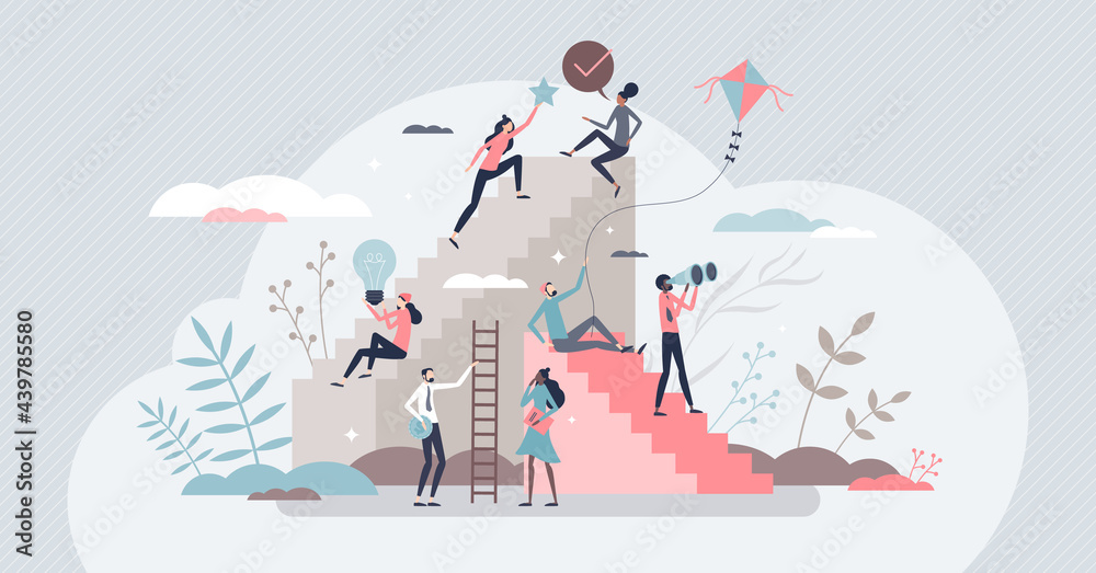 Self growth and personal development progress stages tiny person ...