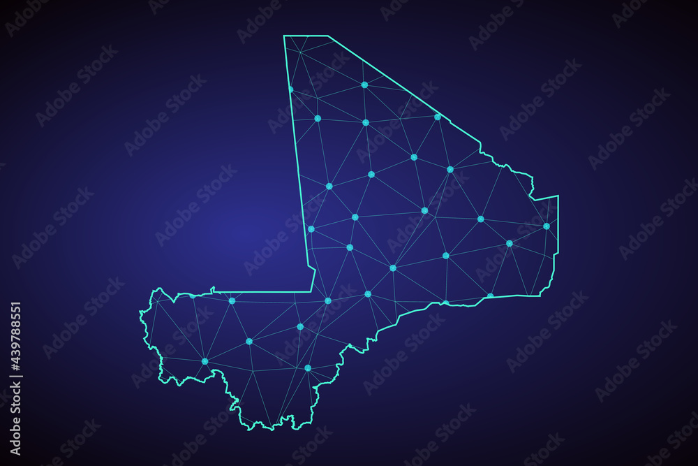 Map of Mali. Wire frame 3D mesh polygonal network line, design sphere ...