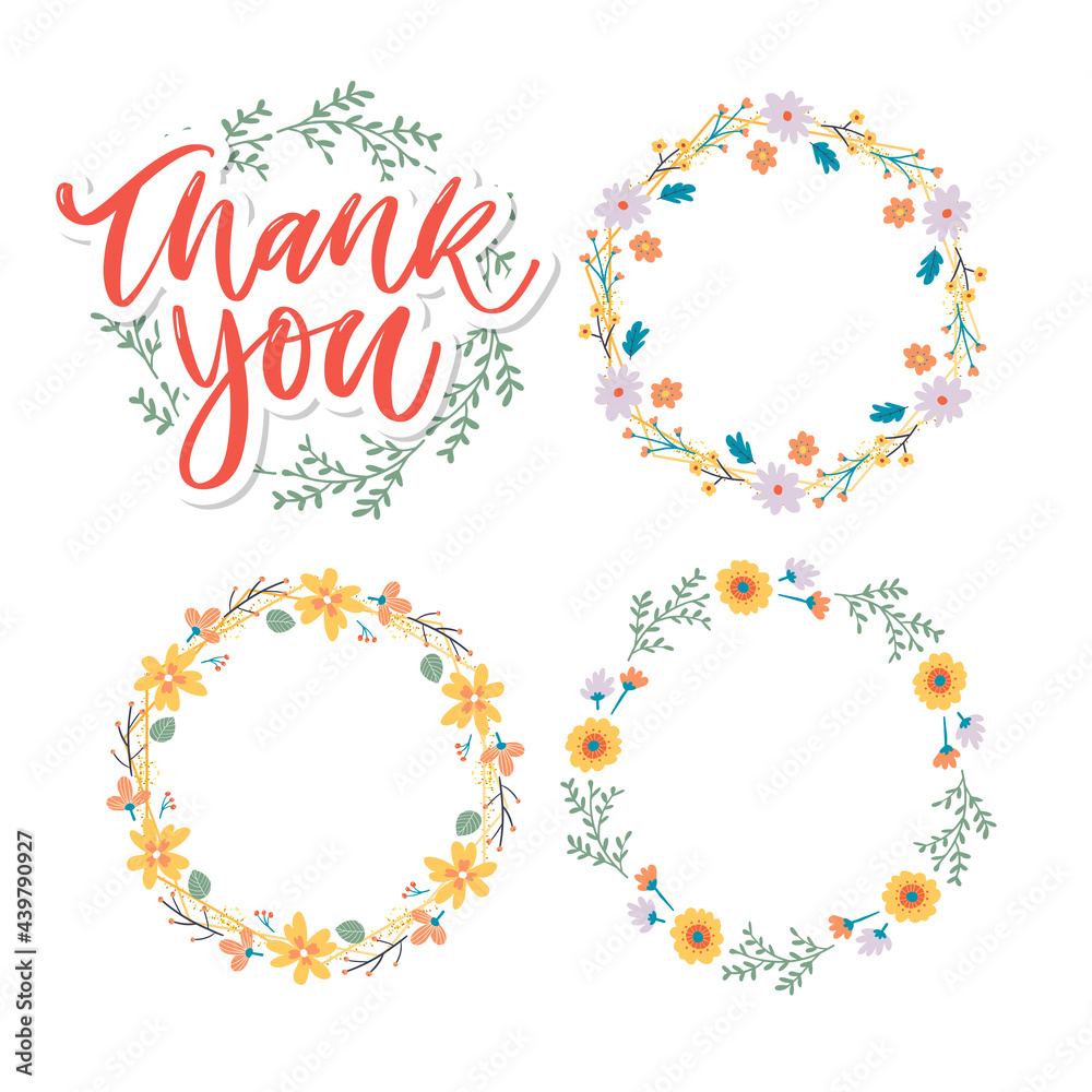Cute Thank You Script Card Flowers Letter text Stock Vector | Adobe Stock