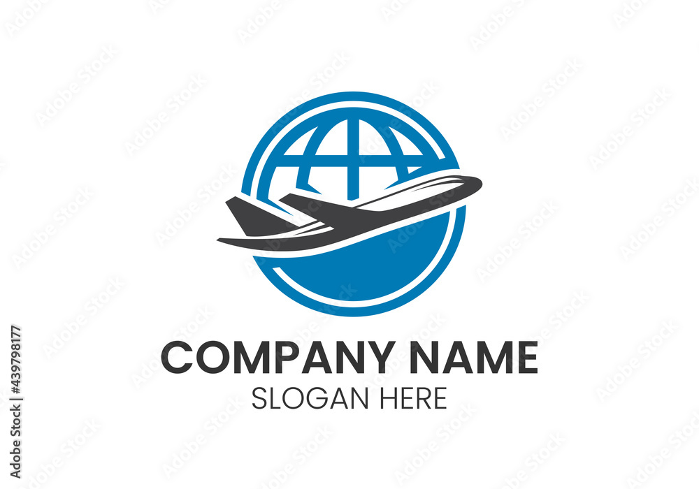 Aeroplan with globe logo, Abstract travel agency vector template design. Creative flight logo ...
