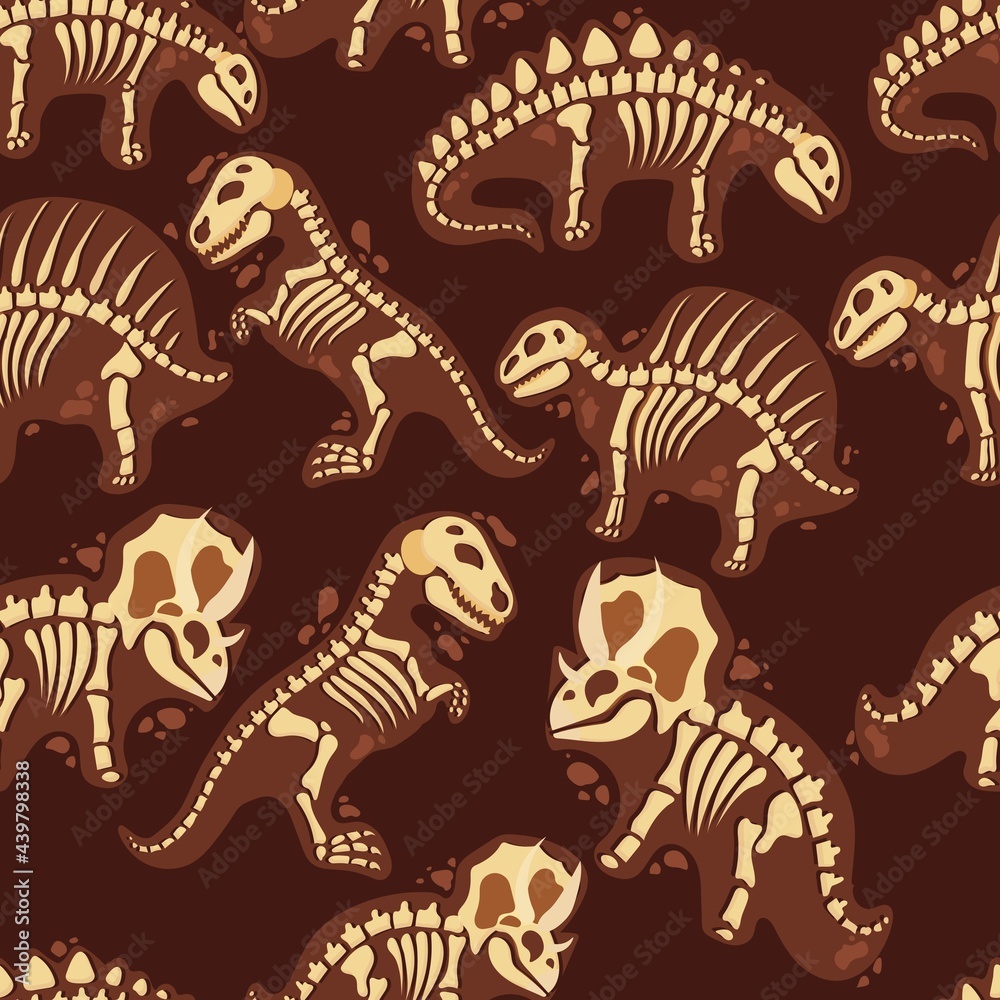 Dinosaur skeleton in cartoon style. The bones of a prehistoric animal ...