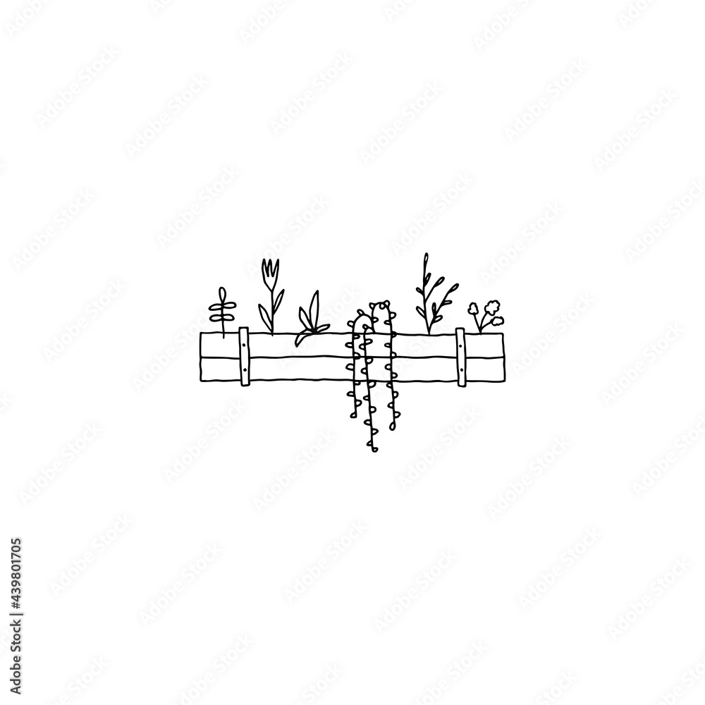 Small garden flowers in the box. Vector simple graphics, hand drawn ...