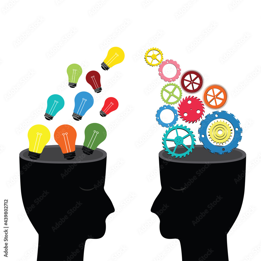 Vector lightbulb and cog gear with humen head,connection teamwork ...