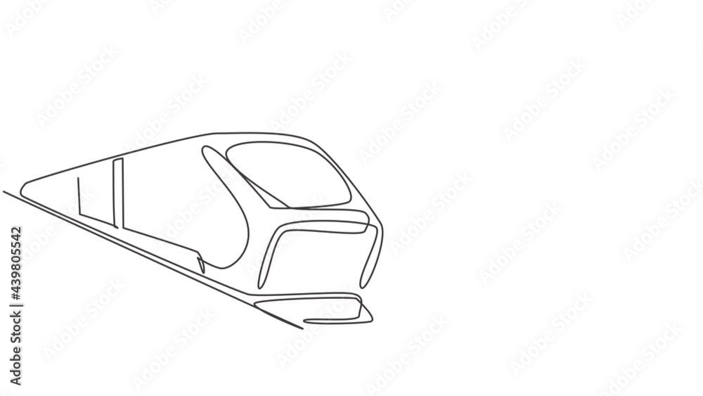Self drawing animation of single one line draw train seen from the ...