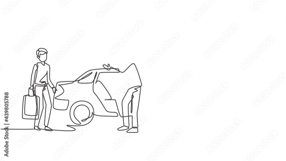 Self drawing animation of single one line draw male taxi drivers ...