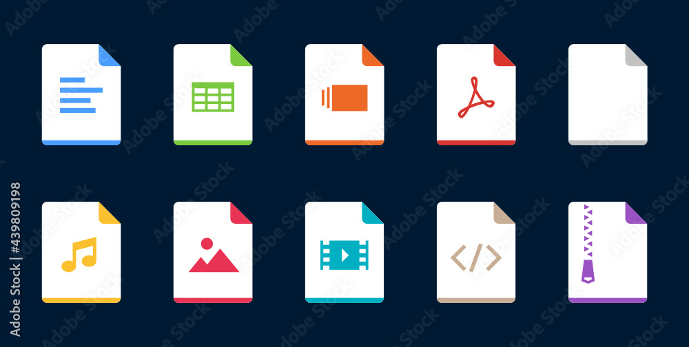 File type icons pack with rounded corners for download links เวกเตอร์ ...