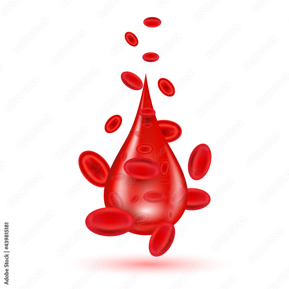 Red shiny blood drop isolated on white background. Hemoglobin ...
