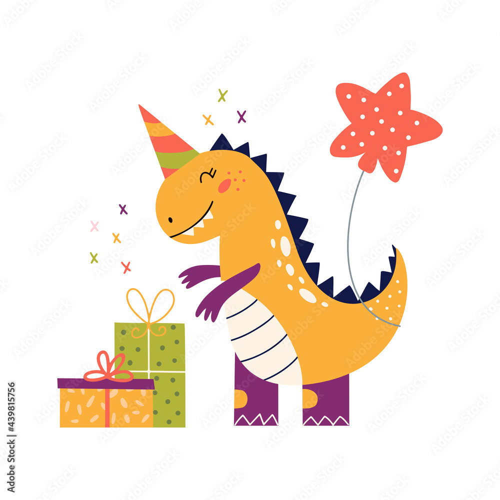 Cartoon cute dinosaur for birthday party Baby Dino Stock Vector | Adobe ...