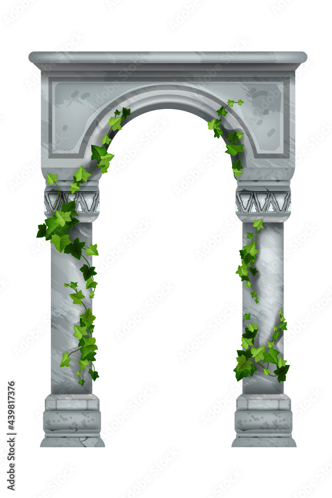 Stone arch vector illustration, roman marble column architecture ...