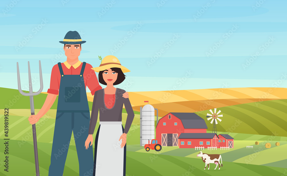 Farmer agrarian people work on cattle livestock farm in village ...