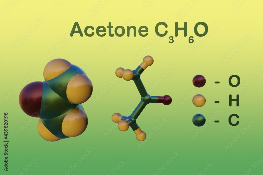 Structural chemical formula and molecular model of acetone or propanone ...