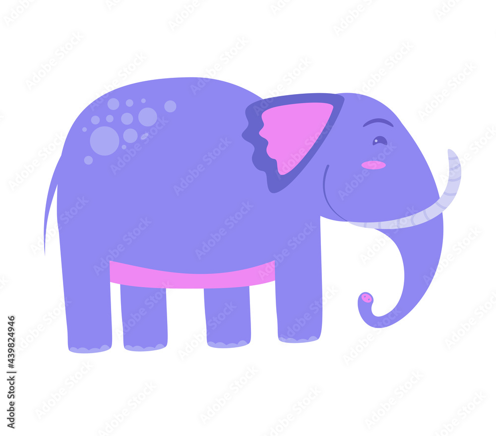 Cute cartoon elephant isolated on white transparent background. Vector ...